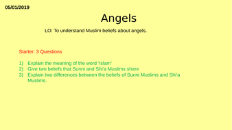 AQA GCSE RE RS - Islam Beliefs - L5 Angels | Teaching Resources