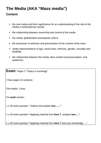 AQA A level Mass media question pack | Teaching Resources