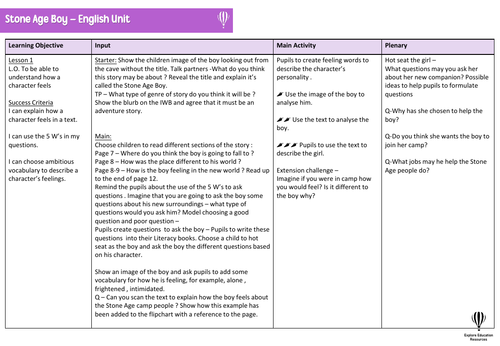 Y3/4 Stone Age Boy - x1 Week of Planning | Teaching Resources