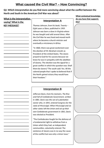 Causes of the American Civil War. | Teaching Resources