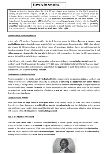 Recap of Slavery in America. | Teaching Resources