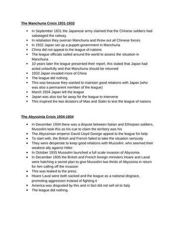 Revision on the League of Nations. | Teaching Resources