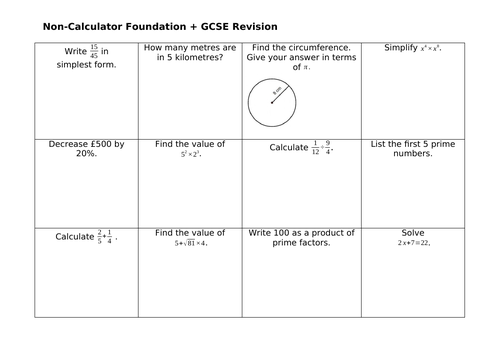 GCSE Non Calculator Revision Mats: Higher and Foundation | Teaching ... GCSE Non Calculator Revision Mats: Higher and Foundation | Teaching ...