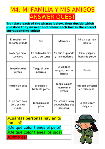 Viva 1 Module 4 Mi familia y mis amigos Answer Quest | Teaching Resources