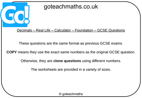 Real-Life Problems With Decimals - Calculator - Foundation GCSE ...