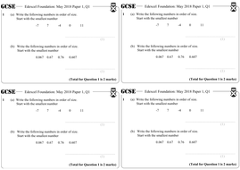 Ordering Decimals - Foundation GCSE Questions | Teaching Resources