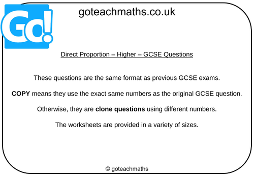 Direct & Inverse Proportion - Higher GCSE Questions | Teaching Resources