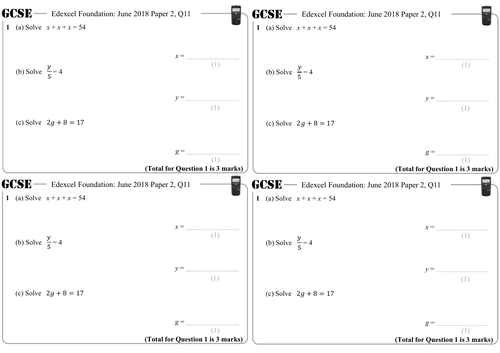Solving Linear Equations Foundation Gcse Questions Teaching Resources