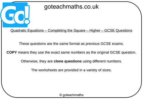 Solving Quadratic Equations by Completing the Square - Higher GCSE ...