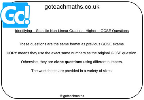 Identifying Non-Linear Graphs - Higher GCSE Questions | Teaching Resources Identifying Non-Linear Graphs - Higher GCSE Questions | Teaching Resources