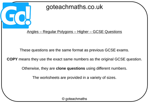 Angles In Regular Polygons Foundation And Higher Gcse Questions