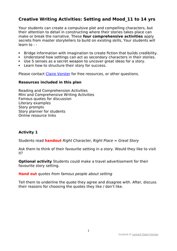 Setting and Mood: Creative Writing Activities_11 to 14 yrs | Teaching ...
