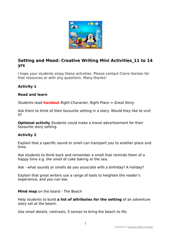 Setting and Mood: Creative Writing Mini Activities_11 to 14 yrs ...