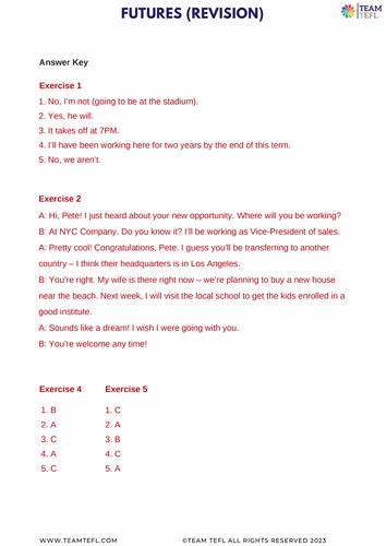 Futures Revision ESL TEFL Lesson Plan Work Sheet C1 Advanced | Teaching ...