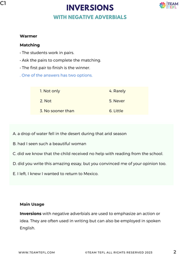 Inversions Negative Adverbials C1 Advanced ESL Lesson Plan | Teaching ...