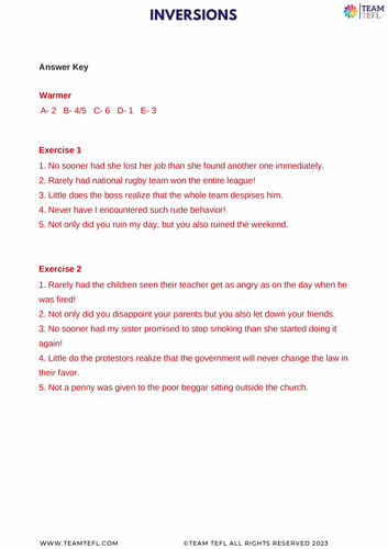 Inversions Negative Adverbials C1 Advanced ESL Lesson Plan | Teaching ...