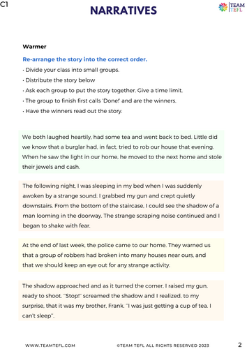 Narrative Tenses ESL TEFL Lesson Plan Worksheet C1 Advanced | Teaching ...