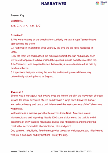 Narrative Tenses ESL TEFL Lesson Plan Worksheet C1 Advanced | Teaching ...