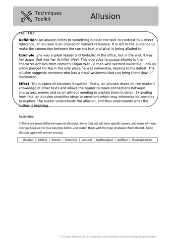 Allusion – Techniques Toolkit – Worksheet and PowerPoint | Teaching ...