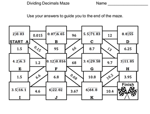 Dividing Decimals Activity: Math Maze | Teaching Resources