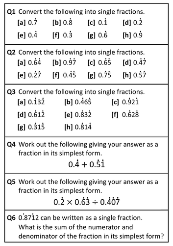 Recurring decimals to fractions | Teaching Resources Recurring decimals to fractions | Teaching Resources