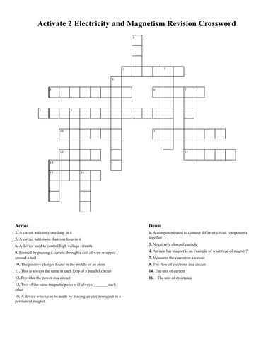 KS3 Activate 2 Electricity and Magnetism Revision Crossword | Teaching ...