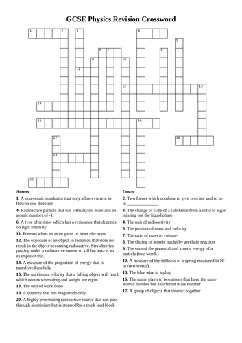 Year 11 GCSE Physics Revision Crossword | Teaching Resources