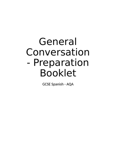 GCSE Spanish Speaking / Oral - Workbook for AQA General Conversation ...