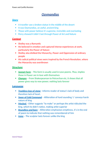 GCSE AQA English Literature (9-1) Power & Conflict Poem Revision Notes ...