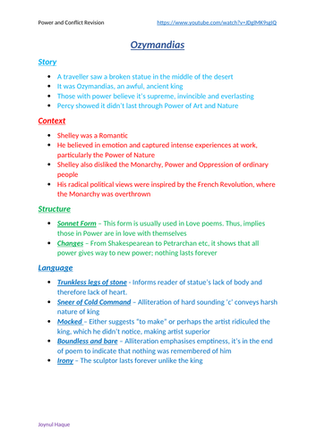 GCSE AQA English Literature (9-1) Power & Conflict Poem Revision Notes ...