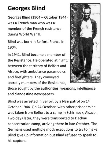 Georges Blind French Resistance Handout | Teaching Resources