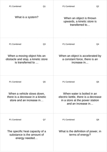 AQA GCSE Physics / Trilogy - Revision Cards (P1) | Teaching Resources