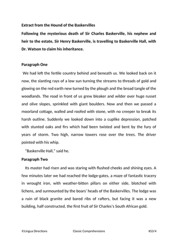 SHERLOCK HOLMES. THE HOUND OF THE BASKERVILLES COMPREHENSION WITH ...