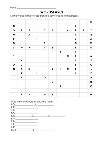 Op Art STARTER / HOMEWORK - Wordsearch - Literacy - Art & Design ...