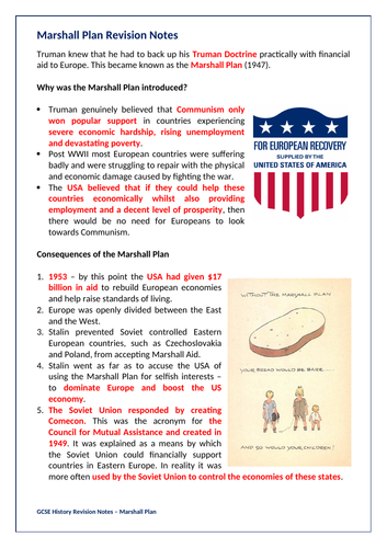 GCSE History - Marshall Plan Revision Notes | Teaching Resources