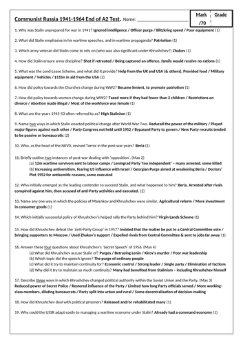 AQA A-Level Tsarist & Communist Russia Lesson 99 (End of A2 Test ...