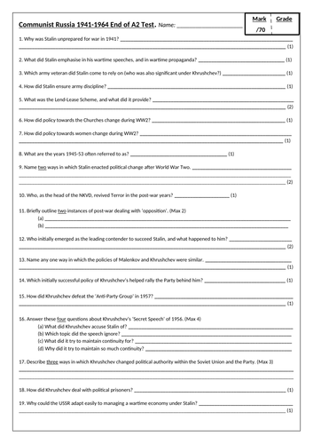 AQA A-Level Tsarist & Communist Russia Lesson 99 (End of A2 Test ...