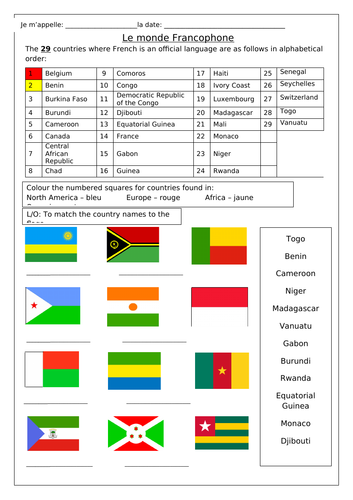 French - Le Monde Francophone - Worksheets | Teaching Resources