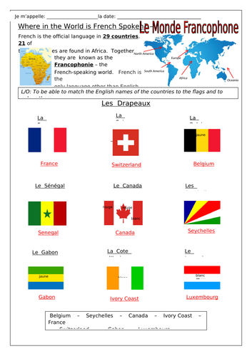 French - Le Monde Francophone - Worksheets | Teaching Resources
