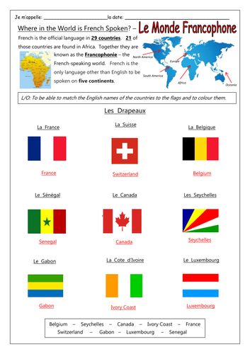 French - Le Monde Francophone - Worksheets | Teaching Resources
