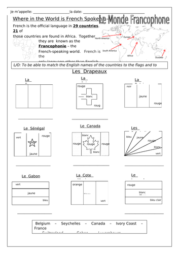 French - Le Monde Francophone - Worksheets | Teaching Resources
