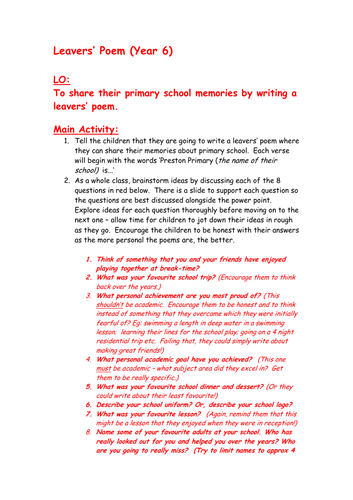 How to Write a Y6 Leavers' Poem (Sharing Favourite Primary School ...