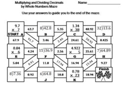 Multiplying and Dividing Decimals by Whole Numbers Activity: Math Maze ...