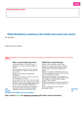 New Level 3 BTEC Unit 2 Working in Health and Social Care *Whole Unit ...