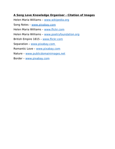 A Song - Helen Maria Williams - Knowledge Organiser! | Teaching Resources