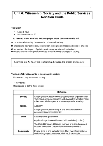 Level 2 Public Services Unit 6 Citizenship Revision Guide | Teaching ...