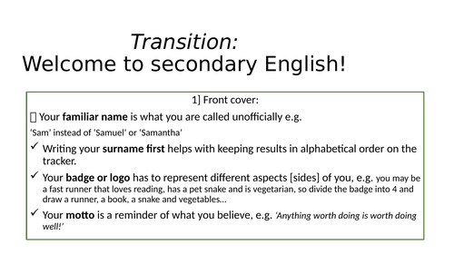 Transition booklet: 1st 3 lessons, workbook with instructions and ...