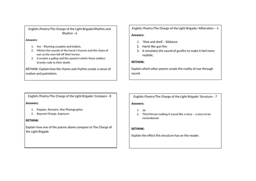 Revision Flash Cards for AQA Power and Conflict Anthology 14 poems ...