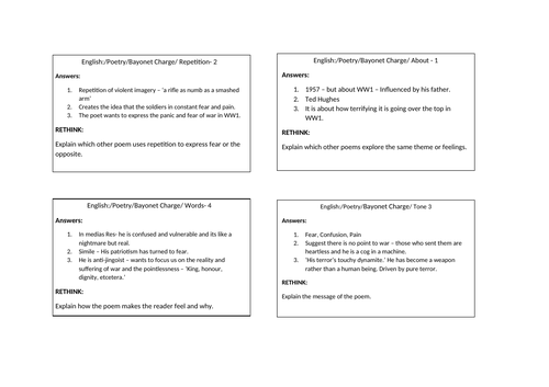 Revision Flash Cards for AQA Power and Conflict Anthology 14 poems ...