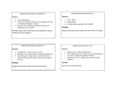 Revision Flash Cards for AQA Power and Conflict Anthology 14 poems ...